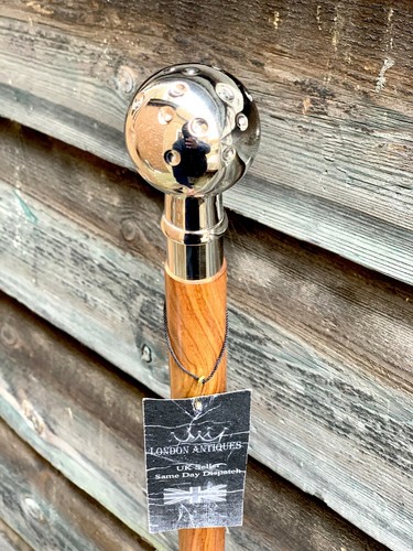 Wooden Foldable Walking Stick & Golf Ball Silver Handle - Elegant ...