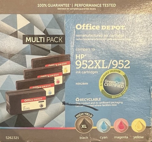 Office Depot HP 952XL Black & 952 Color Replacement Ink Cartridges | eBay