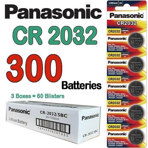 300 Pcs Panasonic CR2032 Button Cell Lithium Battery 3V, BR2032, EXP ...