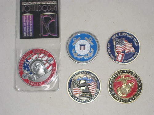 5 American Legion Challenge Coins lot Marine Corps Coast Guard Military ...