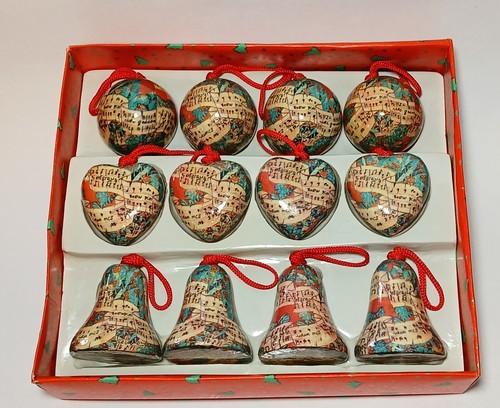 Vintage Christmas Ornaments 12 Paper Mache Bells Hearts & Spheres ...