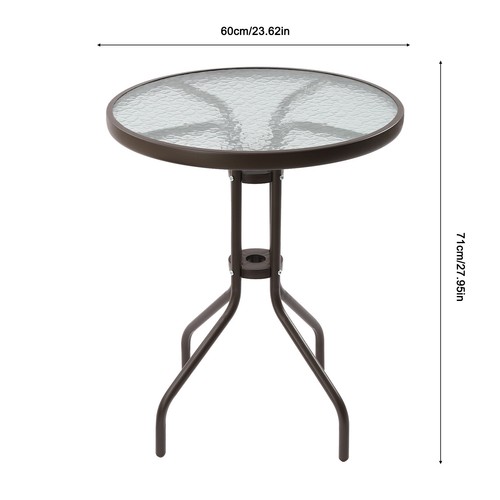 Outdoor Dining Table 24 Inch Round Patio Bistro Tempered Glass Top ...