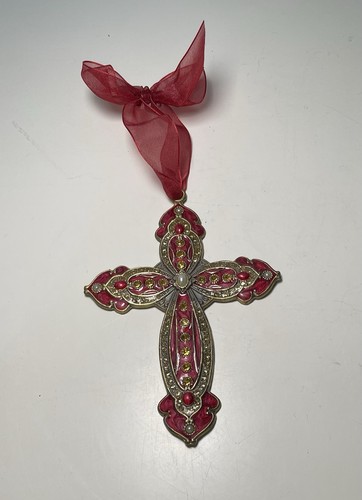 Red Enamel Cross With Crystals And Beads 4 1/2” | eBay