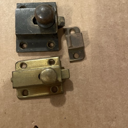 2 Solid Brass Spring Button Door Latches And 1 Catch | eBay