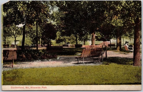 1910's Cumberland Maryland MD Riverside Park Benches Recreation Posted ...