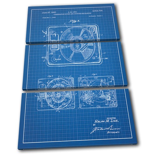 DJ Club Record Retro Blueprints Vintage TREBLE CANVAS WALL ART Picture ...