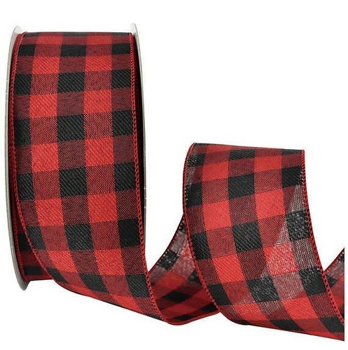 NEW Wire Edge Christmas Ribbon Red Black Check Tartan Gift Bow Cake ...