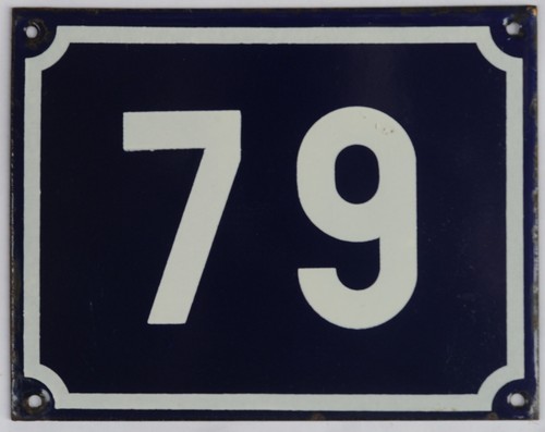 Large old blue French house number 79 door gate plate plaque enamel ...