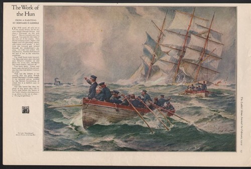 1919 BERNARD GRIBBLE SUBMARINE WINDJAMMER OCEAN BATTLE MILITARY WAR ART ...