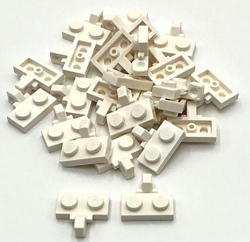 Lego 25 New White Plates Modified 1 x 2 Stud Clip on Side Horizontal ...