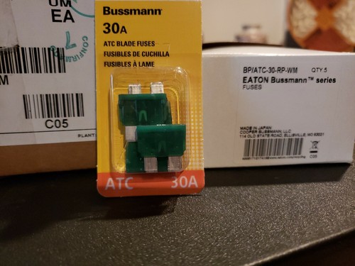 EATON Bussmann BP/ATC-30-RP ATC 30A BLADE FUSES GREEN (5PK/CASE / 5 PER ...