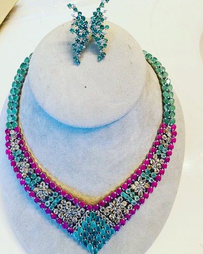 New Natural Emerald, ruby, champagne zircon, white topaz Necklace ...