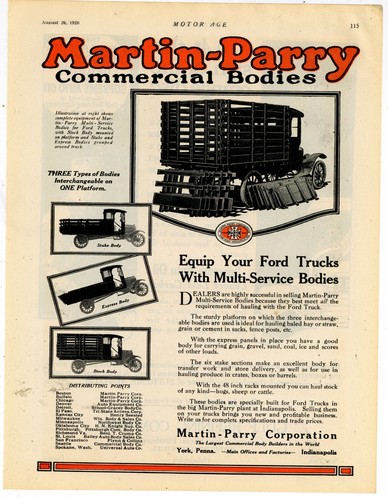 1920 Martin Parry Commercial Truck Bodies Ad: Bodies for Ford Trucks ...