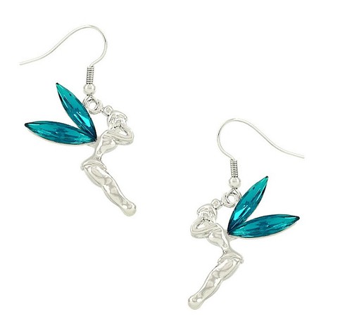 Disney TINKER BELL Dangling Earrings - TEAL Cute little Pixie- 1 1/2 ...