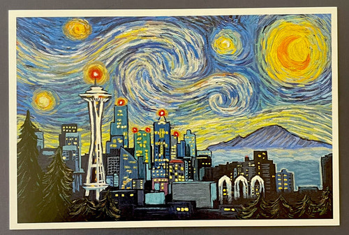 Seattle, Washington - Starry Night City Series - Lantern Press Postcard ...