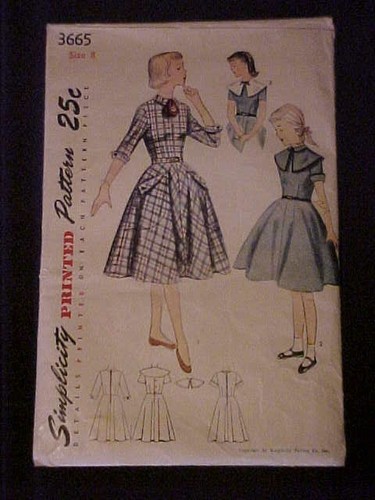 1951 Simplicity Girls' One-Piece Dress w/ Detachable Collar Pattern, 3665 | eBay