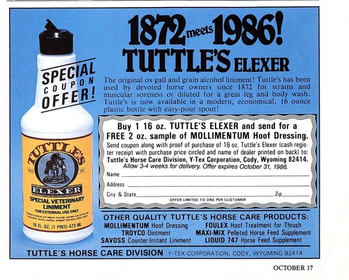 Tuttles Elexer Ox Gall & Grain Alcohol Liniment 5.25" x 4.25" Vtg Mag ...