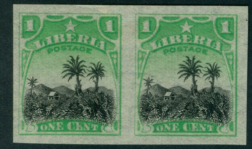 Liberia 1909, 1c Coffee plantation official, IMPERFORATE PAIR, no "OS ...