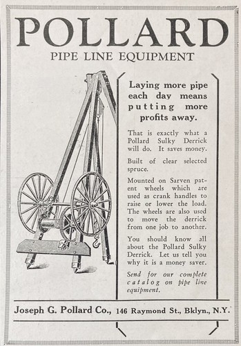 1927 AD(M13)~JOS. G. POLLARD CO. BROOKLYN, NY. POLLARD PIPE LINE ...