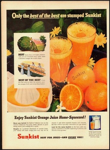 1951 Vintage ad for Sunkist Orange Juice/Daisy flowers in ad (022713 ...