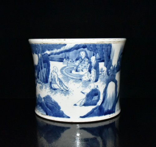 7.8" Old Antique Ming Chongzhen Mark Porcelain Blue White Character ...