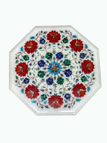15" Marble side Table Top floral inlay semi precious stones home decor ...