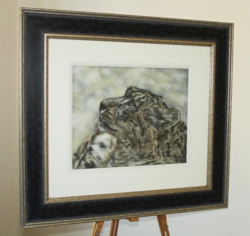 VALERIE SIMMS (b.1965) Large Framed Pastel Painting Big Cat Snow ...