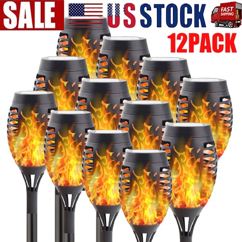 12X Large 12LED Solar Power Torch Light Flickering Flame Garden ...