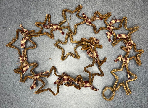 Primitive Country Rustic Decor 4ft Star Vine Ribbon Garland Holiday ...