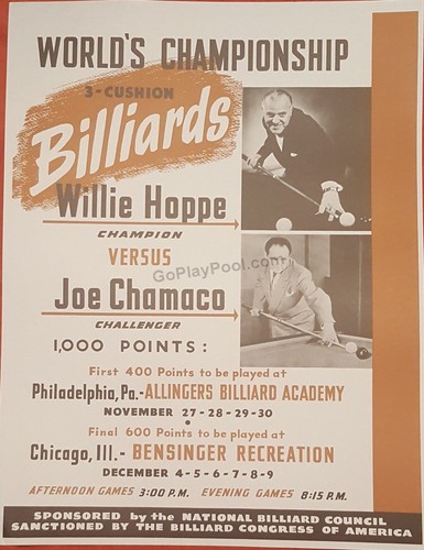 Willie Hoppe vs. Joe Chamaco Classic Billiards Exhibition Poster | eBay