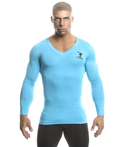 Mens Bodybuilding Turquoise DEMIG bamboo Athletic Long sleeve shirt ...