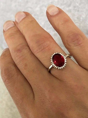 Genuine 925 Sterling Silver Royal Red Ruby and CZ Ring All Sizes | eBay UK