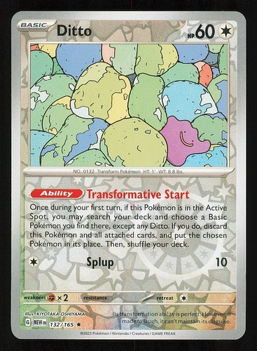 Ditto 132/165 Reverse Holo Near Mint Pokemon TCG Scarlet & Violet 151 ...