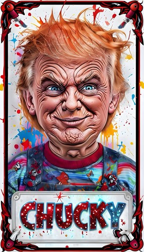 Donald Trump Trading Card Chucky HOLO Horror Hat _ MAGA Sticker ...