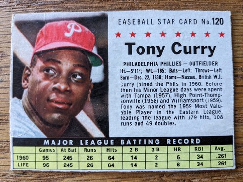 1961 Post - Hand Cut #120 Tony Curry, Philadelphia Phillies, EX-NM | eBay
