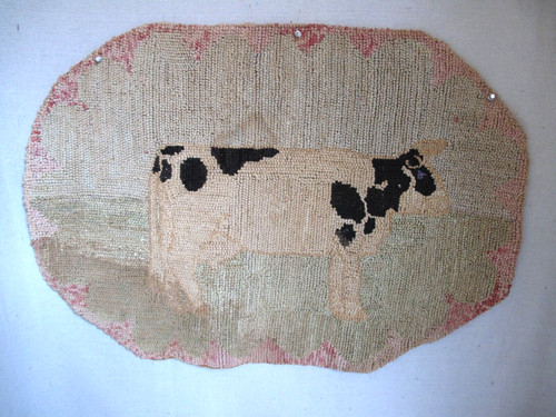 Antique Folk Art Hooked Rug Black and White Cow 21 3/4" X 31” | eBay