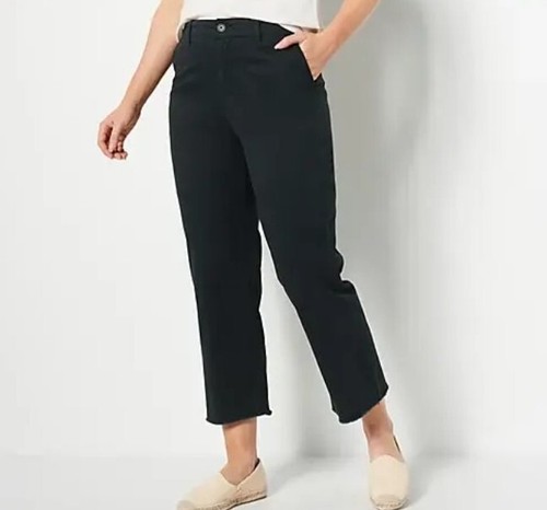 Denim & Co. EasyWear Twill Wide Lea Crop with Frey Hem Black Reg 16 | eBay