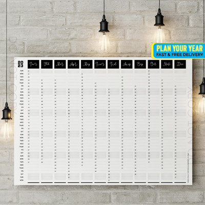 2023 Year Planner Wall Chart Calendar Black | Grelly UK