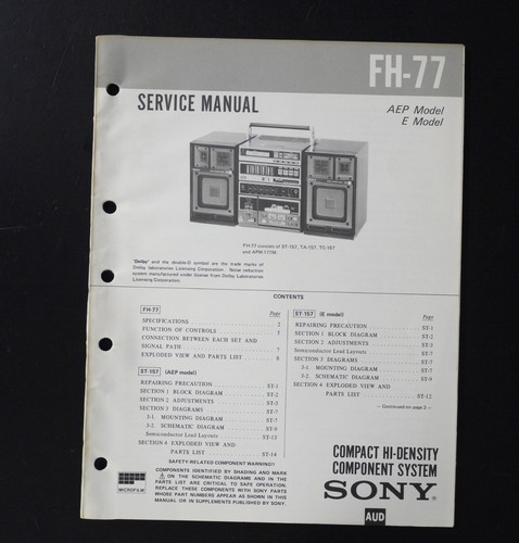Original SONY FH-77 Hifi-System Service Manual / Service Anleitung S-1 ...