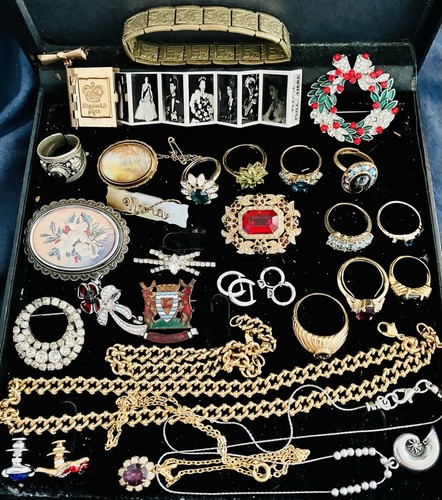 Antique Vintage Jewellery Incl TLM, AS, Swarovski Pins. Rings, Silver ...