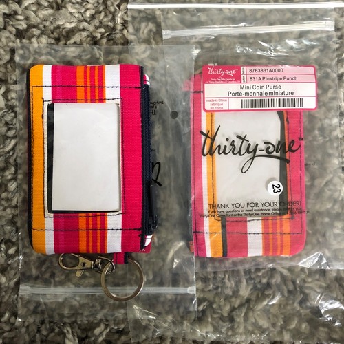Thirty-One Gifts Mini Coin Purse ID Badge Holder Clip On Pinstripe ...