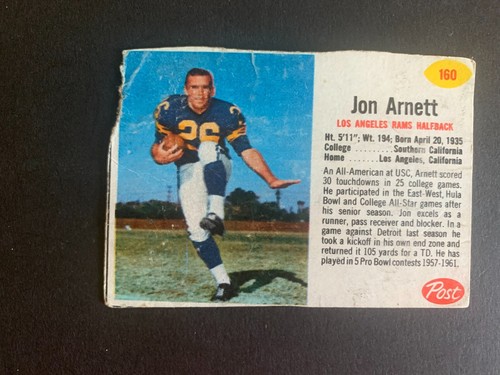 1962 Post Cereal Football Card Jon Arnett #160 LA Rams Handcut | eBay