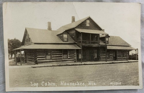 Antique Postcard RPPC REAL PHOTO Log Cabin Wausaukee Village Wisconsin ...