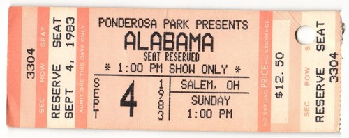 Vintage 1983 Alabama Full Complete Concert Ticket Stub Salem OH | eBay