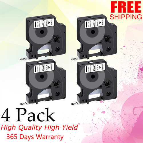 4PK For DYMO 45013 Black on White 1/2 Inch x 23 Feet for LabelManager ...