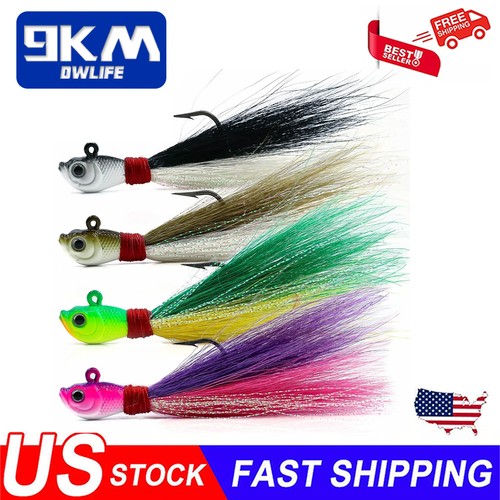 5pcs Jigging Hooks with Deer Tail Feather Lua Bait Hook Saltwater ...