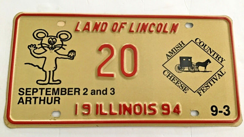 1994 Illinois Amish Arthur Cheese Festival License Plate special event ...
