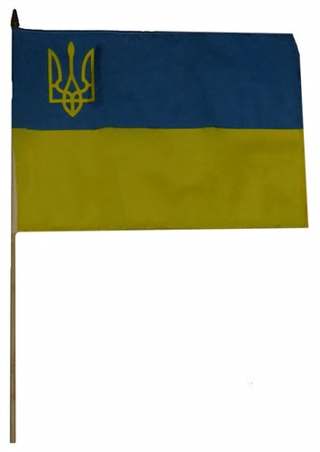 12x18 12"x18" Lot of 12 (Dozen) Ukraine Small Trident Stick Flag wood ...