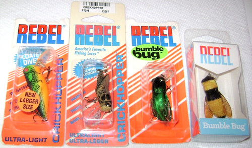 4 REBEL LURES BUMBLE BUG BUMBLE BEE JUNEBUG BIG HOPPER CRICKHOPPER SOME ...