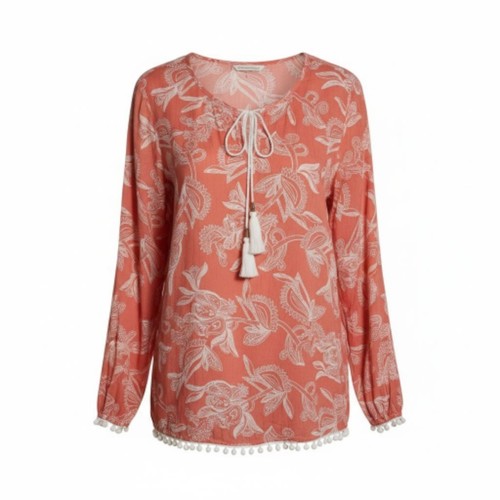Soft Surroundings Coral Paisley Tassel Tunic Top Blouse 2X | eBay